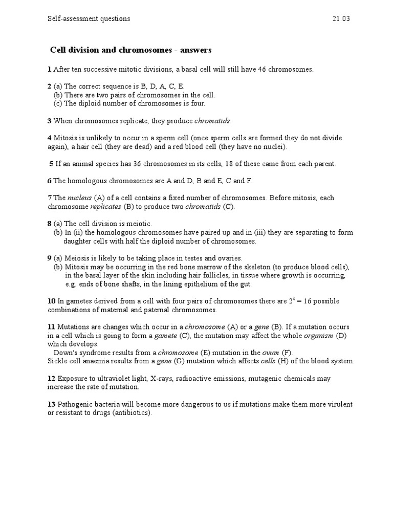 Cell Division Answers | PDF