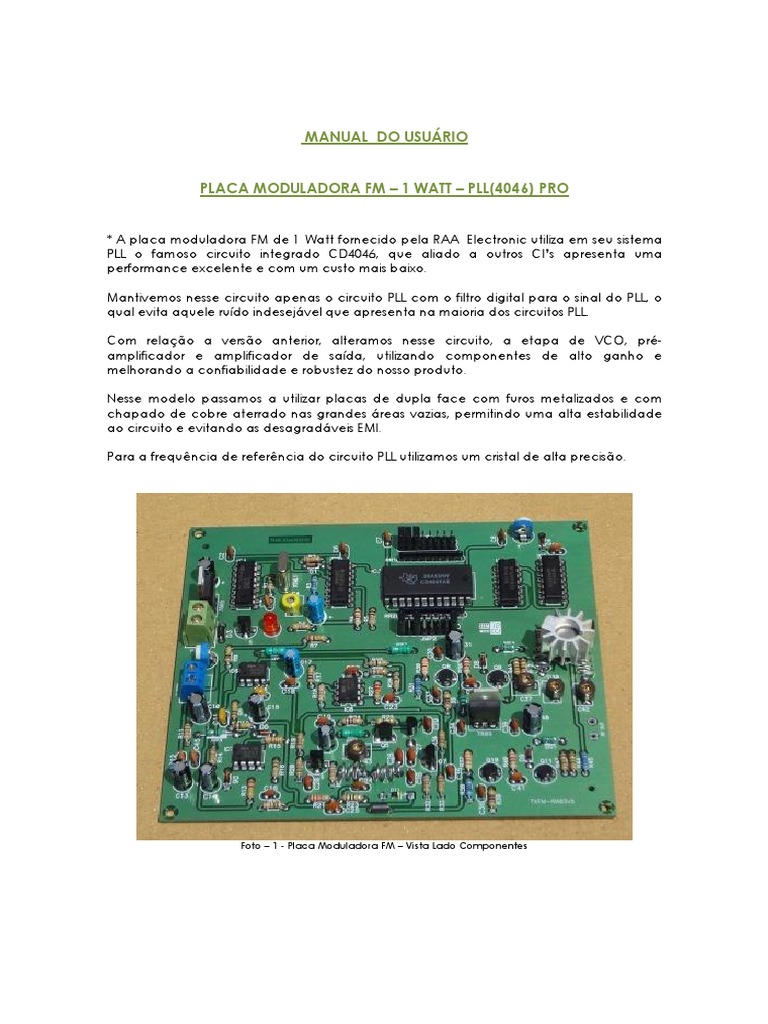 Manual Placa PLL 4046 Pro | PDF | Rede elétrica | Transistor