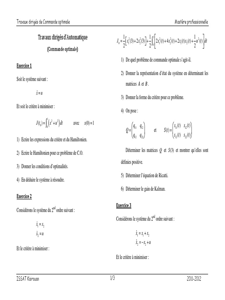TD Commande Optimale PDF | PDF | Enseignement des mathématiques | Physique théorique