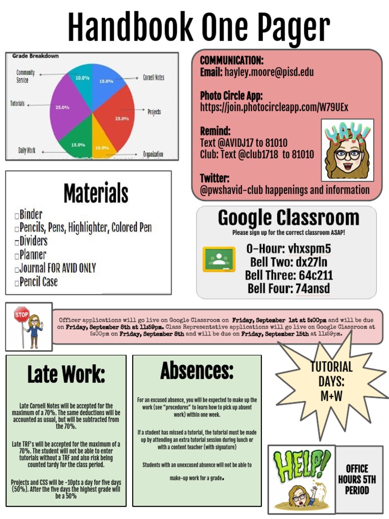 Handbook One Pager | PDF | Classroom | Teachers