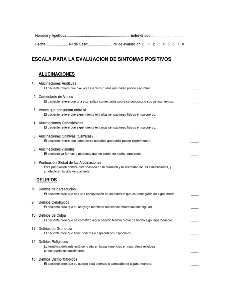 Sans Saps Valoracion Sintomas | PDF | Engaño | Alucinación