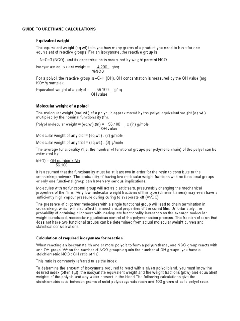 Calculation | PDF | Polyurethane | Polymer Chemistry