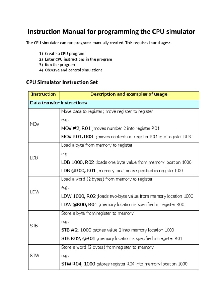 Instruction Manual For Programming The CPU Simulator | PDF | Subroutine | Central Processing Unit