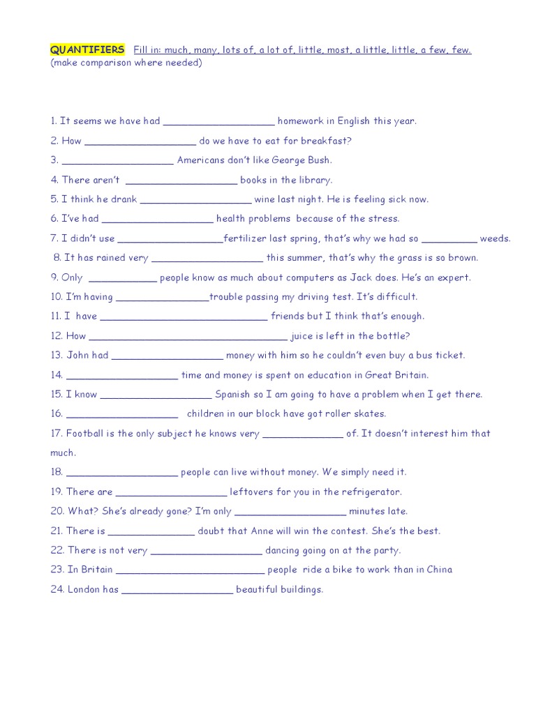 Quantifiers Fill in | PDF