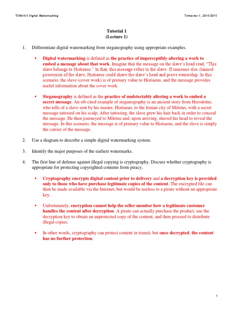 TDW3431 Tutorial 1 - Solution PDF | PDF | Copyright Infringement ...
