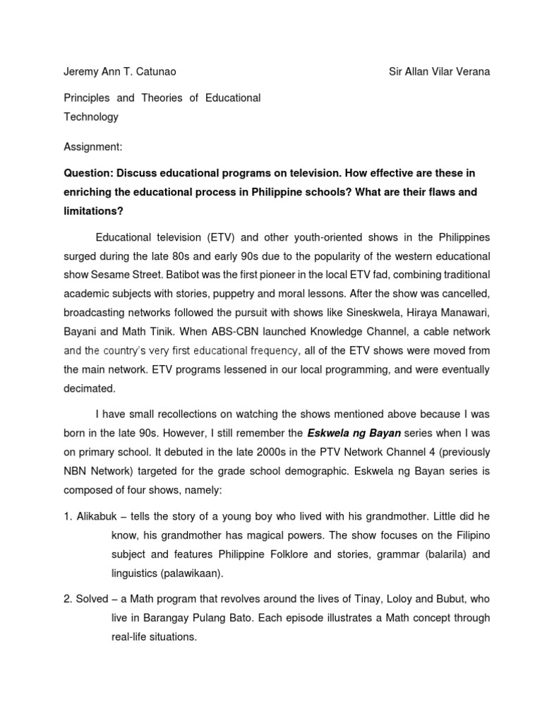 Educational Programs On Television | PDF | Educational Assessment ...