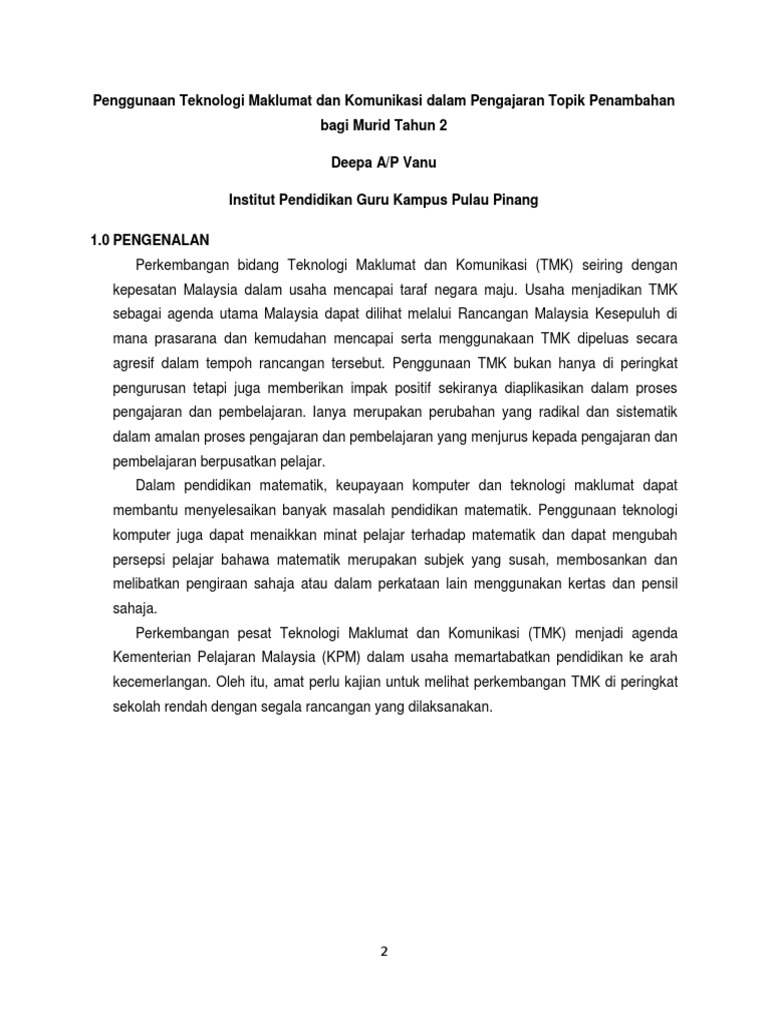 Penggunaan Teknologi Maklumat Dan Komunikasi Dalam Topik Penambahan | PDF | Karier ...