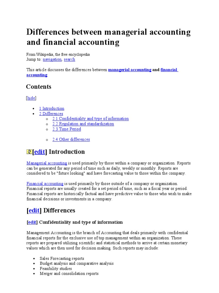 Managerial vs Financial Accounting Differences | PDF | Management ...