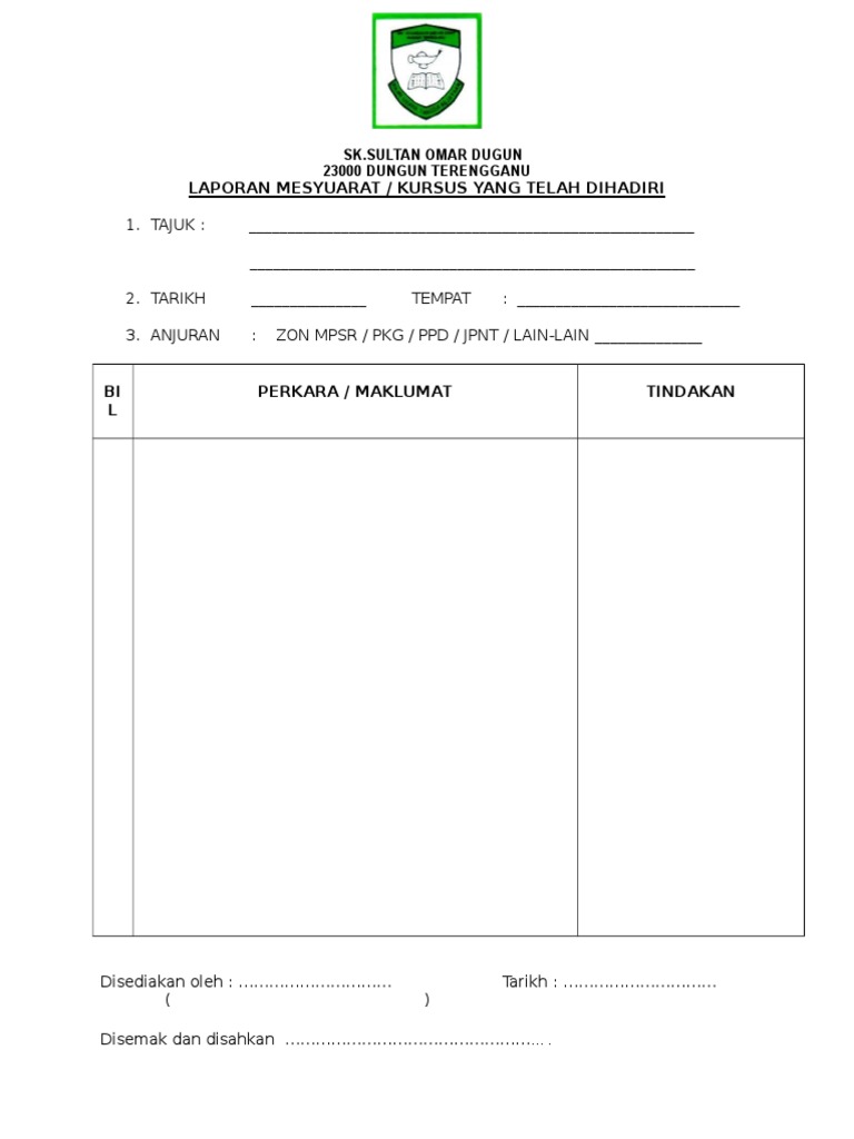 Laporan Mesyuarat Dan Kursus Yang Dihadiri | PDF