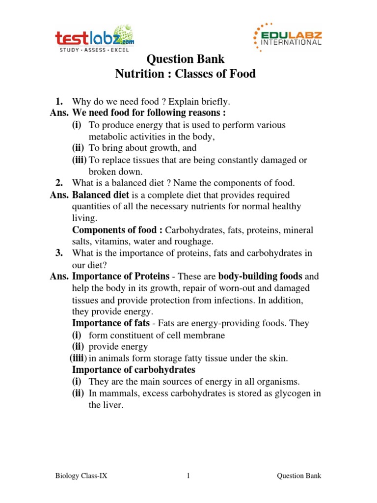Nutrition - Classes of Food | PDF | Nutrition | Diet & Nutrition