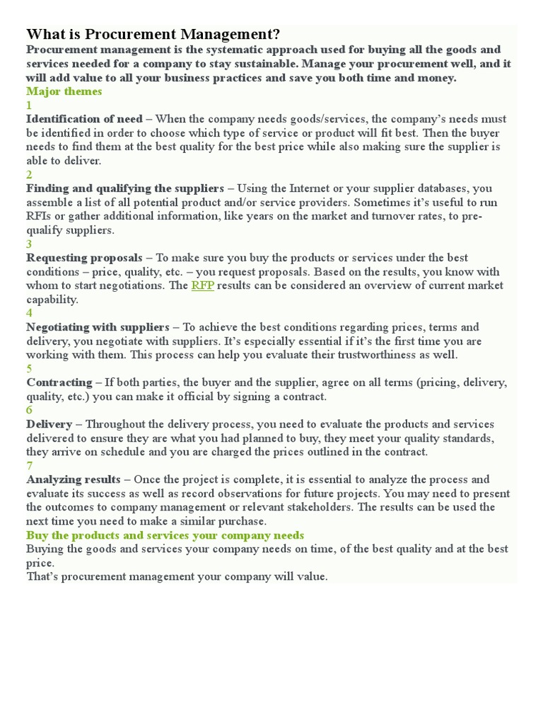 What Is Procurement Management | PDF | Supply Chain Management ...