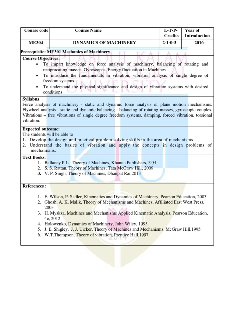 ME304 Dynamics of Machinery | PDF | Gyroscope | Machine (Mechanical)