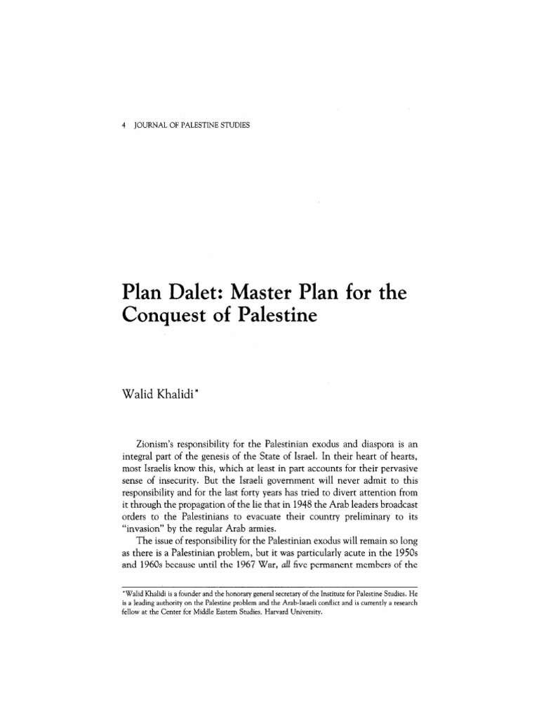 Plan Dalet Master Plan For The Conquest of Palestine by Walid Khalidi ...
