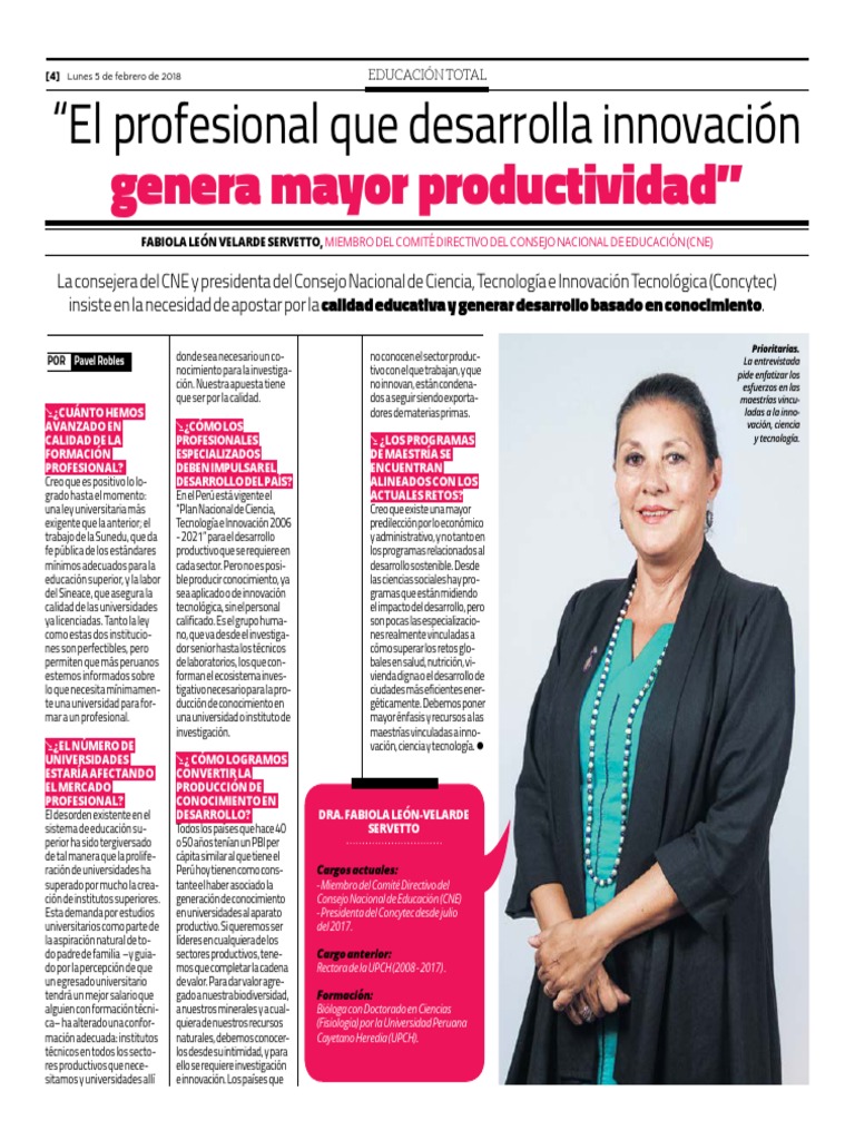 Fabiola León-Velarde: El Profesional Que Desarrolla Innovación Genera Mayor Productividad | PDF ...