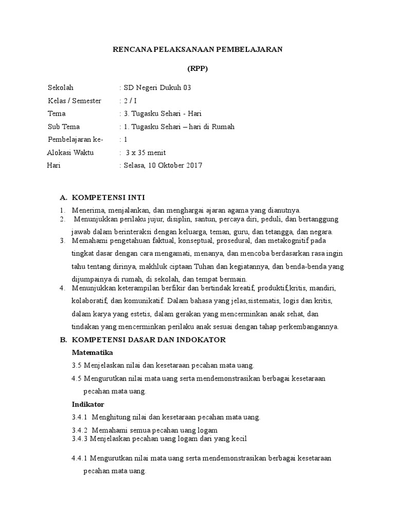 RPP Kelas 2 Tematik | PDF