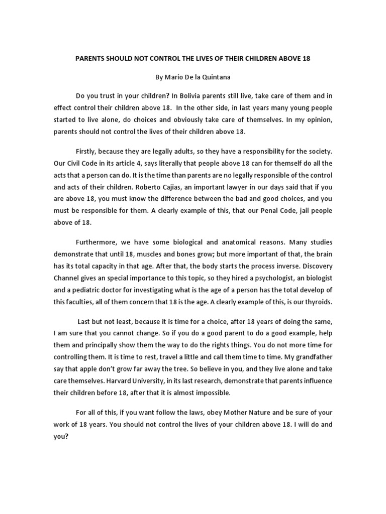 Parents Should Not Control The Lives of Their Children Above 18 | PDF