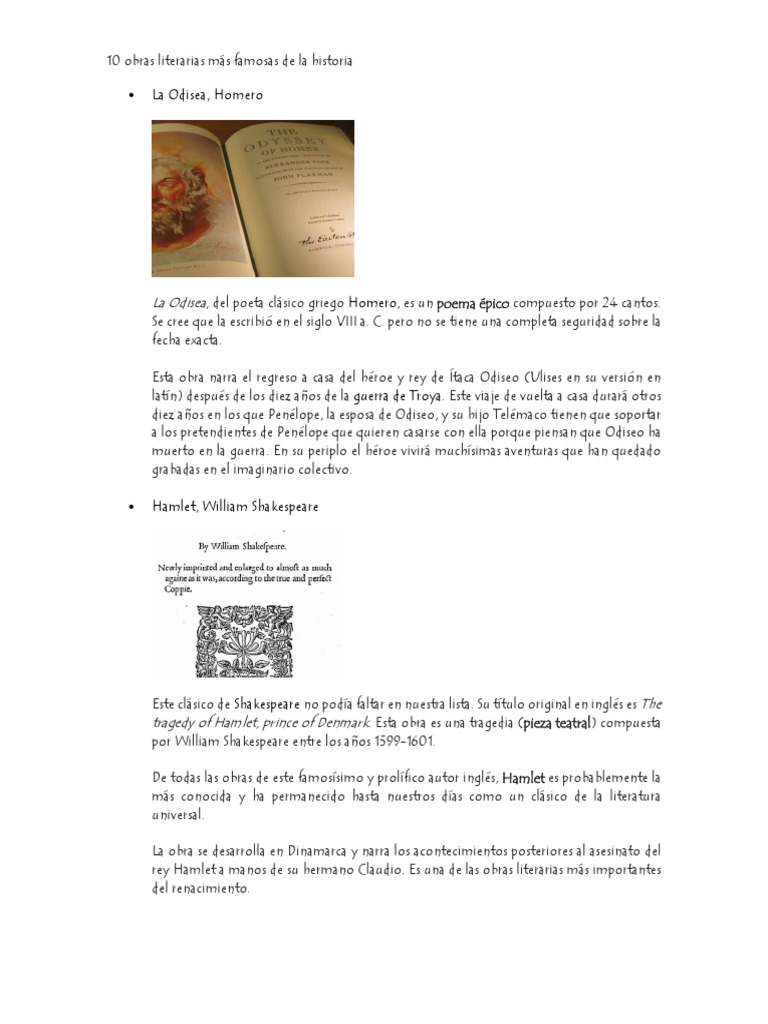 10 Obras Literarias Más Famosas de La Historia | Descargar gratis PDF ...