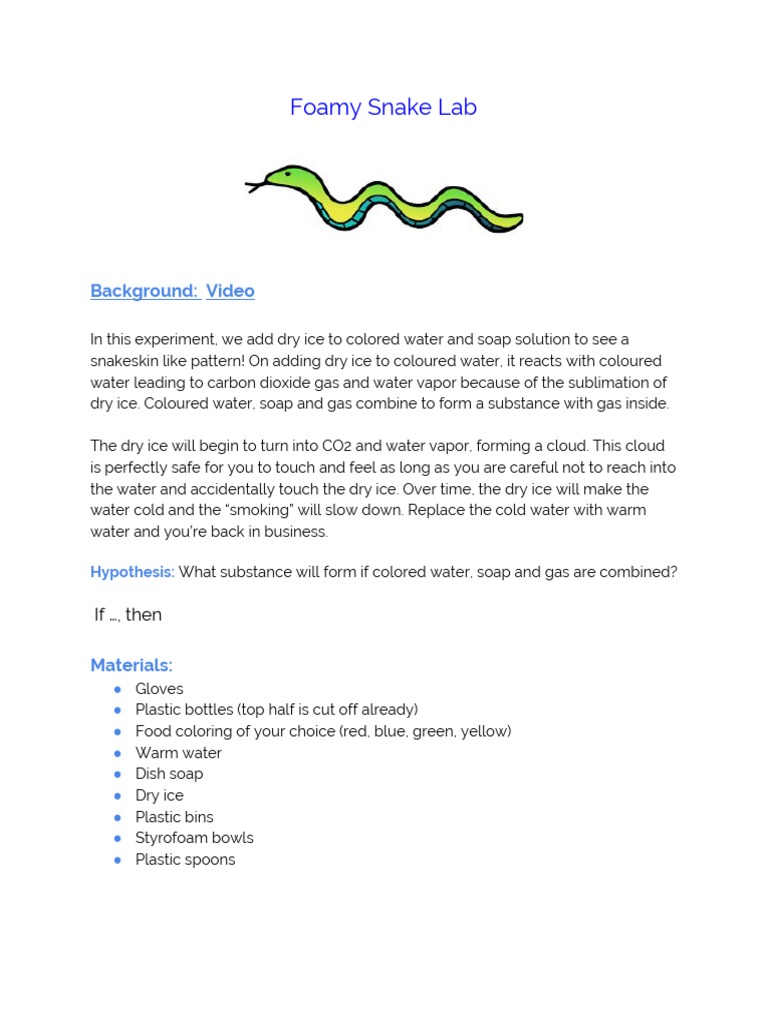 Foam Snake Experiment with Dry Ice | PDF