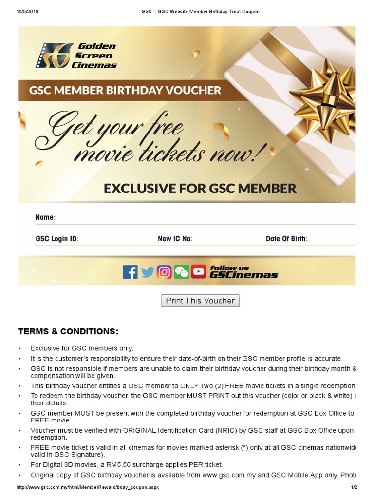 GSC Birthday Movie Treat | PDF | Coupon | Voucher