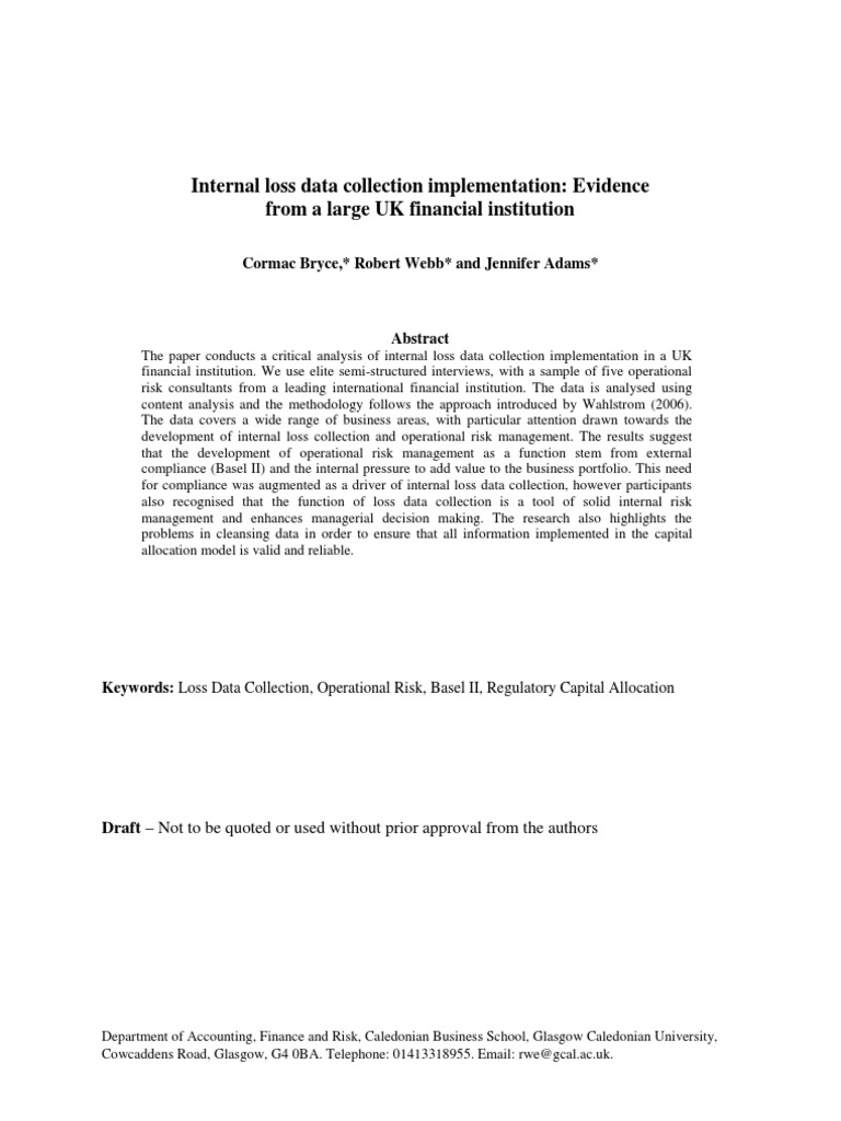 Bryce Webb and Adams | PDF | Operational Risk | Basel Ii