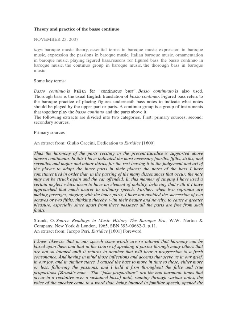 Theory and Practice of The Basso Continuo | PDF | Baroque Music ...
