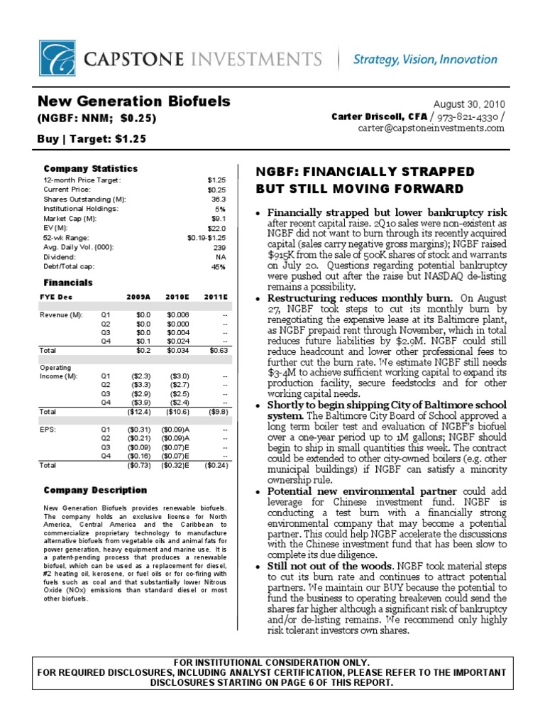 New Generation Biofuels: NGBF: Financially Strapped But Still Moving ...