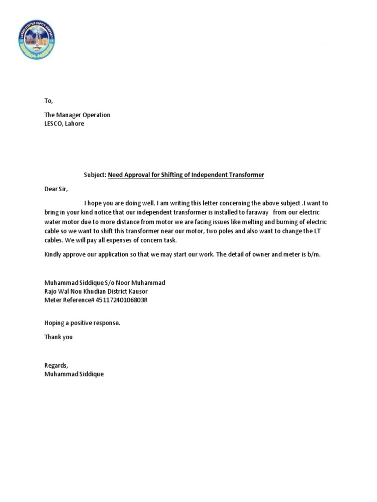 Approval Request for Transformer Relocation | PDF