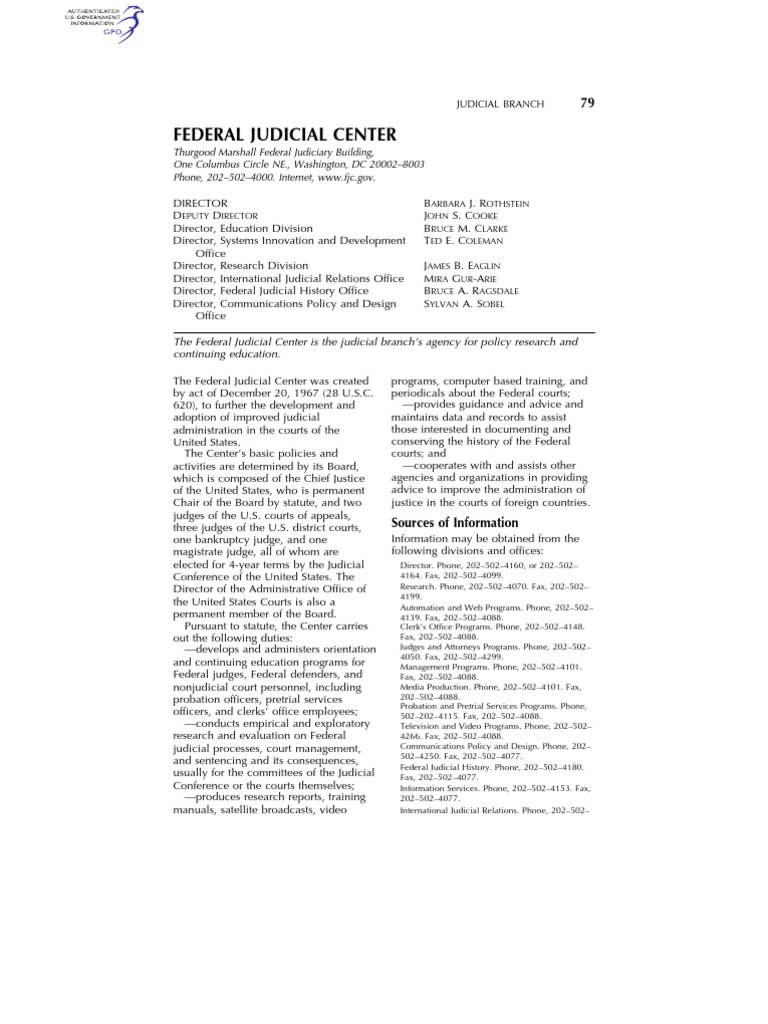 Federal Judicial Center Overview | PDF | Federal Government Of The ...