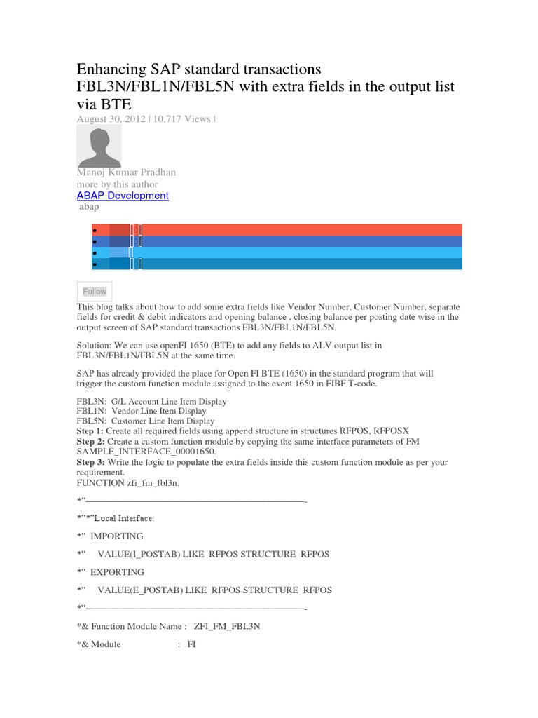 Enhancing Sap Standard Transactions Fbl3n Agregarle Campos Pdf Information Technology