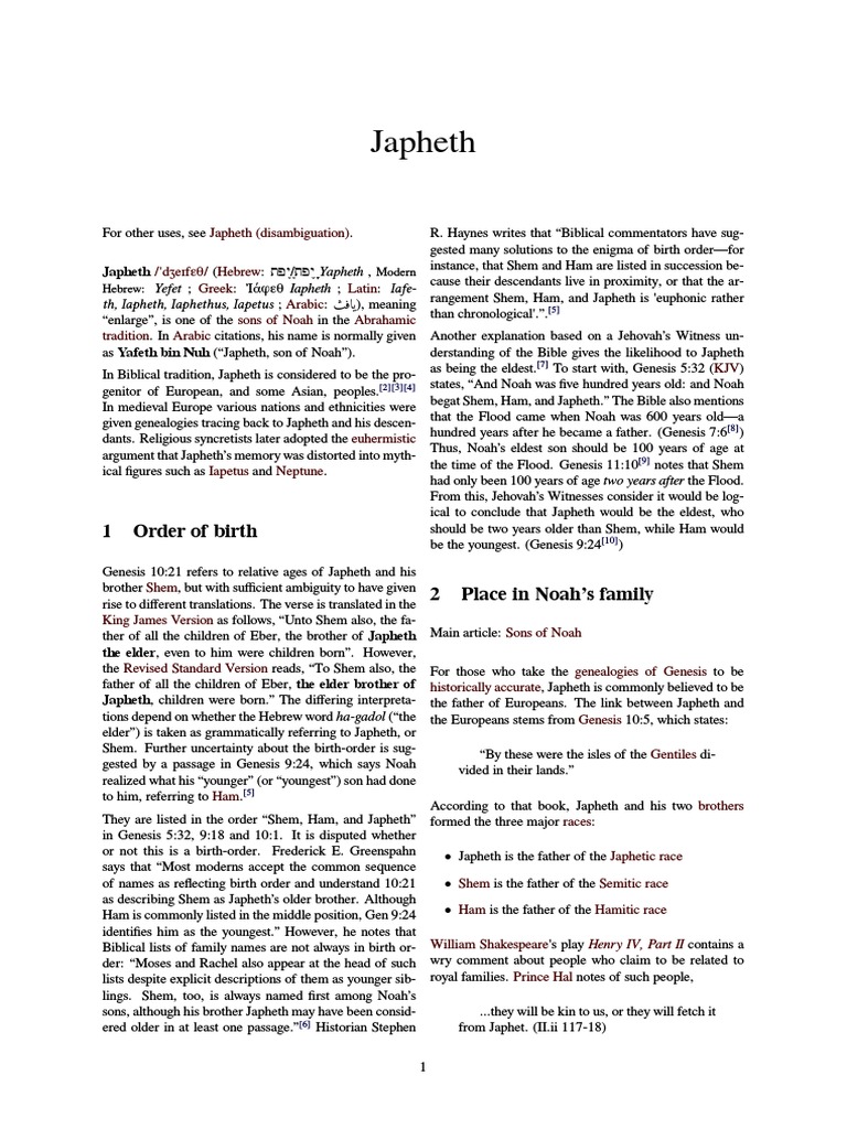 Japheth | PDF | Torah | Hebrew Bible People