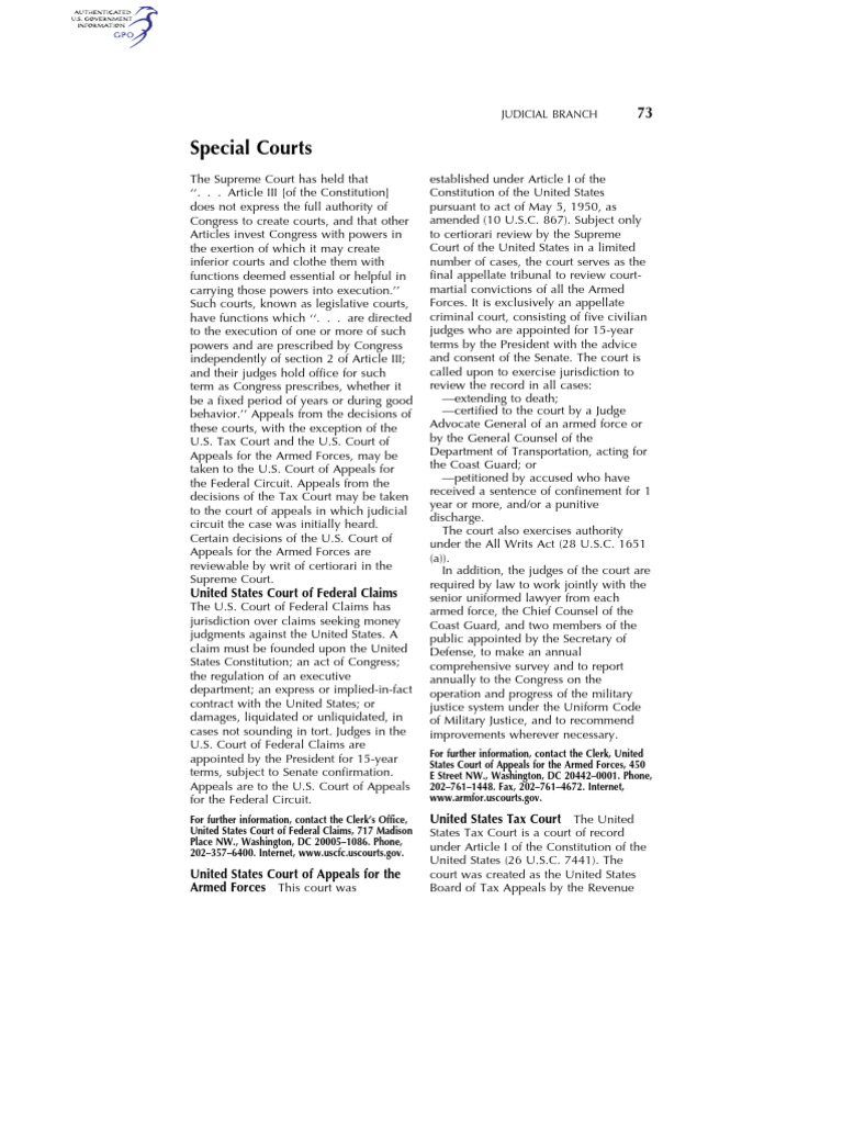 Special Courts | PDF | United States Courts Of Appeals | Federal ...