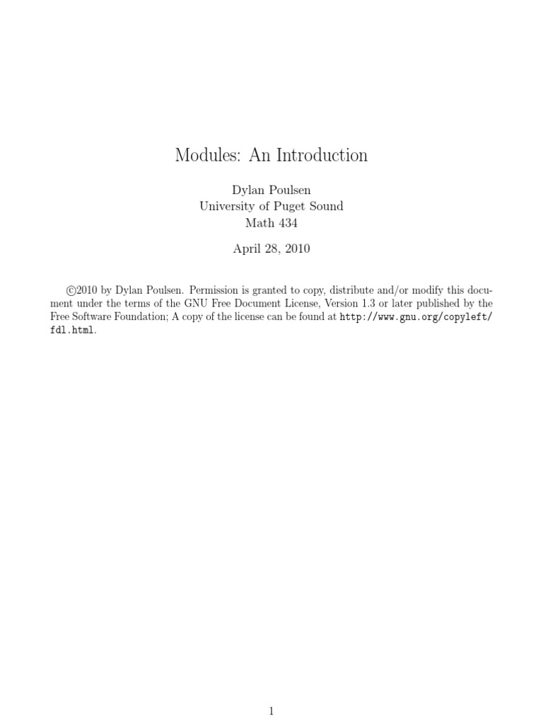 Poulsen Modules Ups 434 2010 | PDF | Module (Mathematics) | Ring ...