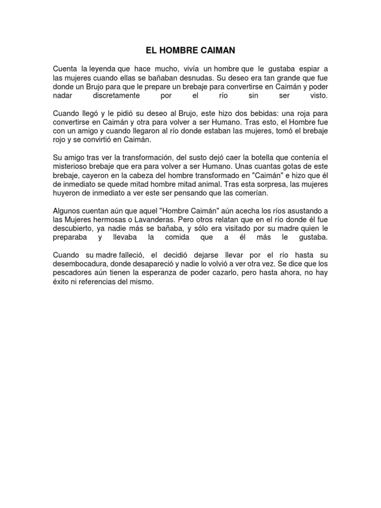 El Hombre Caiman | Lectura (proceso) | Comprensión lectora