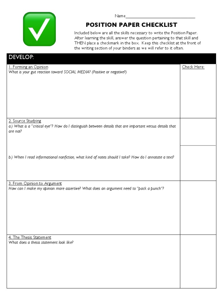 Position Paper Checklist | PDF | Argument | Communication