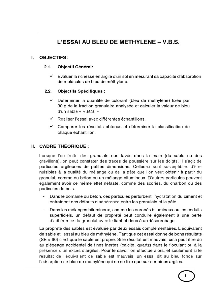 Essai Au Bleu de Methylene | PDF | Argile | Chimie