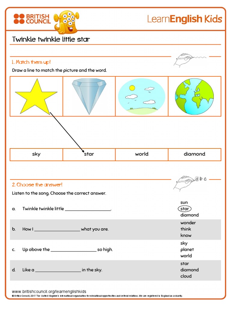 Songs Twinkle Twinkle Little Star Worksheet PDF | PDF | Nature
