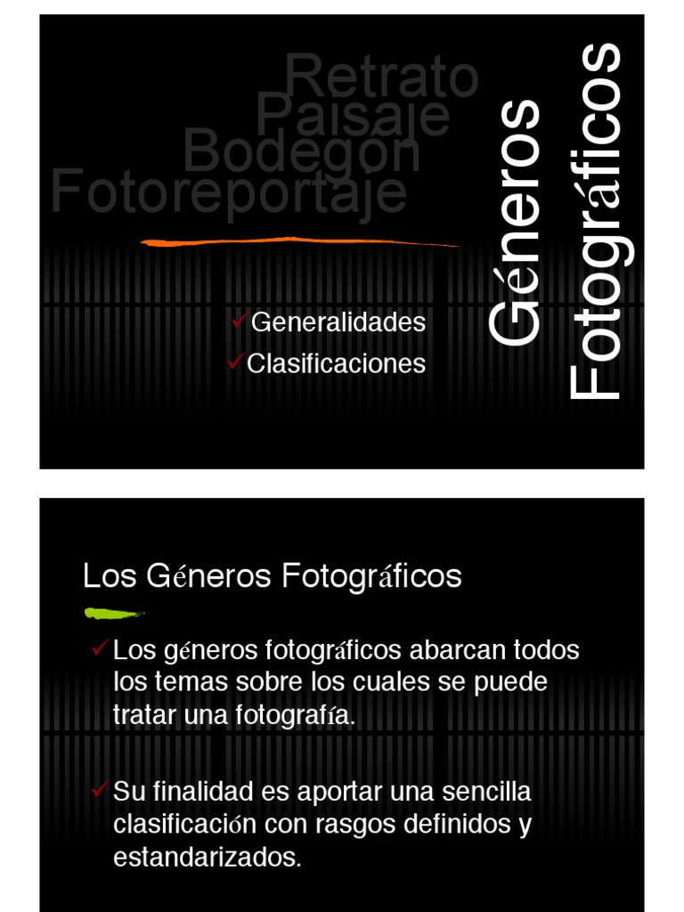 Clasificación de Géneros Fotográficos | PDF | Agitación