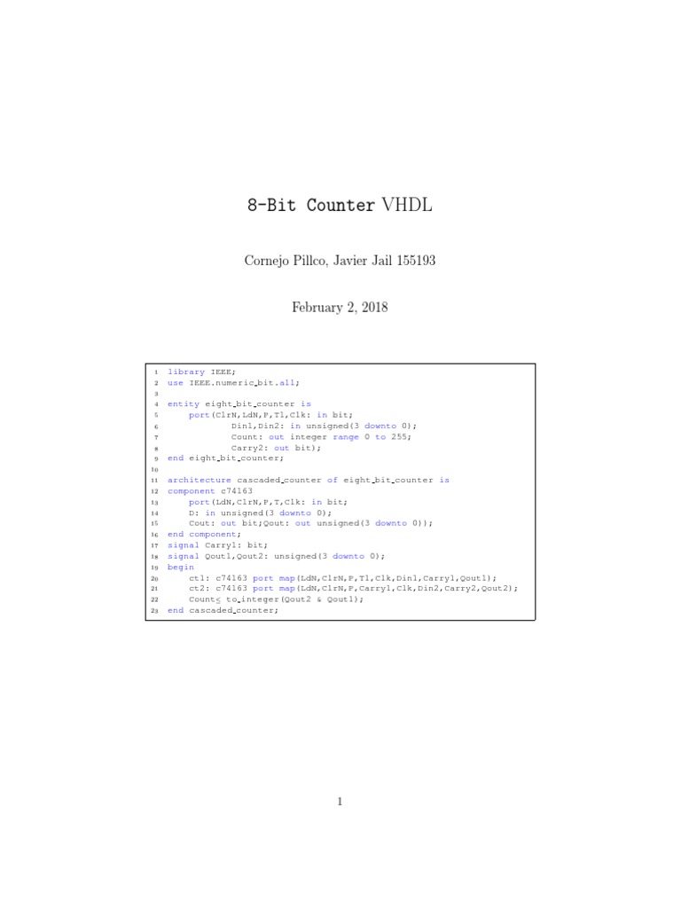 8-Bit Counter VHDL: Cornejo Pillco, Javier Jail 155193 | PDF