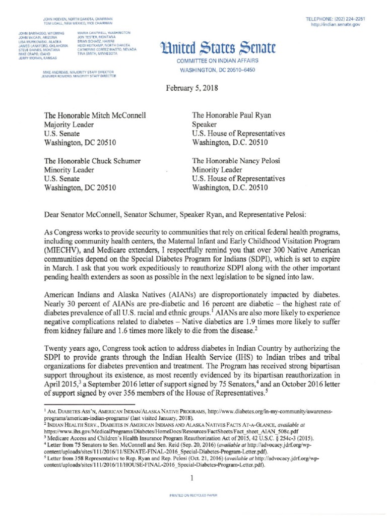 Udall Letter To Leadership On SDPI Reauthorization | PDF
