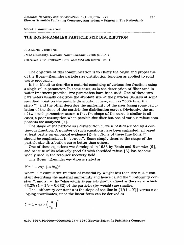 Rosin-Rammler Paper 1980 | PDF | Particle Size Distribution | Logarithm