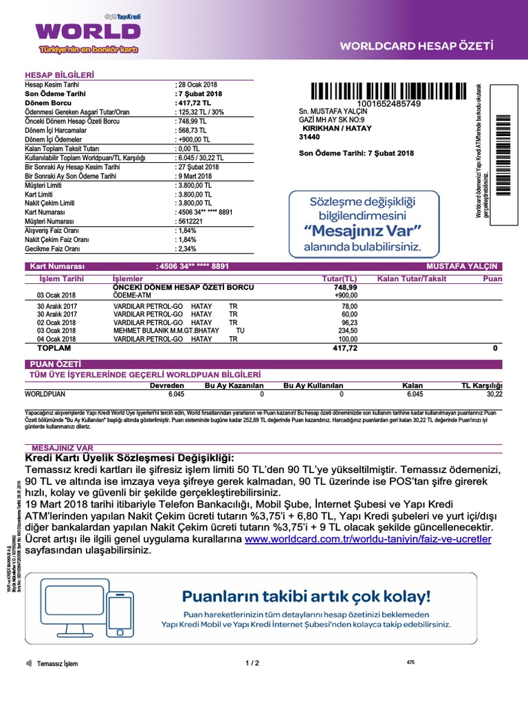 Worldcard Hesap Ozeti | PDF