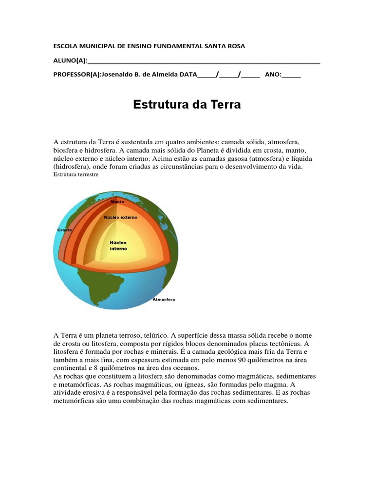 6 Ano A Estrutura Da Terra | PDF | Crosta (Geologia) | Terra