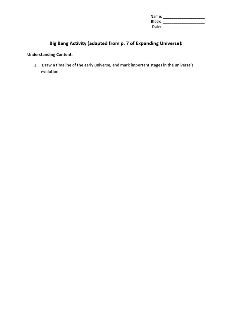 Big Bang Activity: Universe Evolution Insights | PDF | Science ...