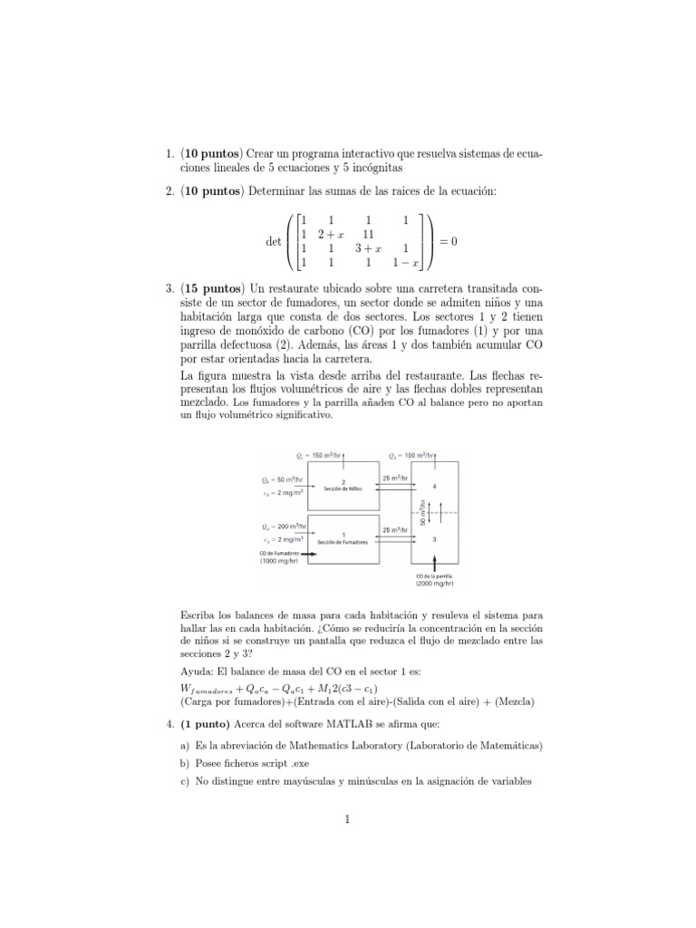 Examen Matlab | PDF | Matriz (Matemáticas) | Álgebra lineal