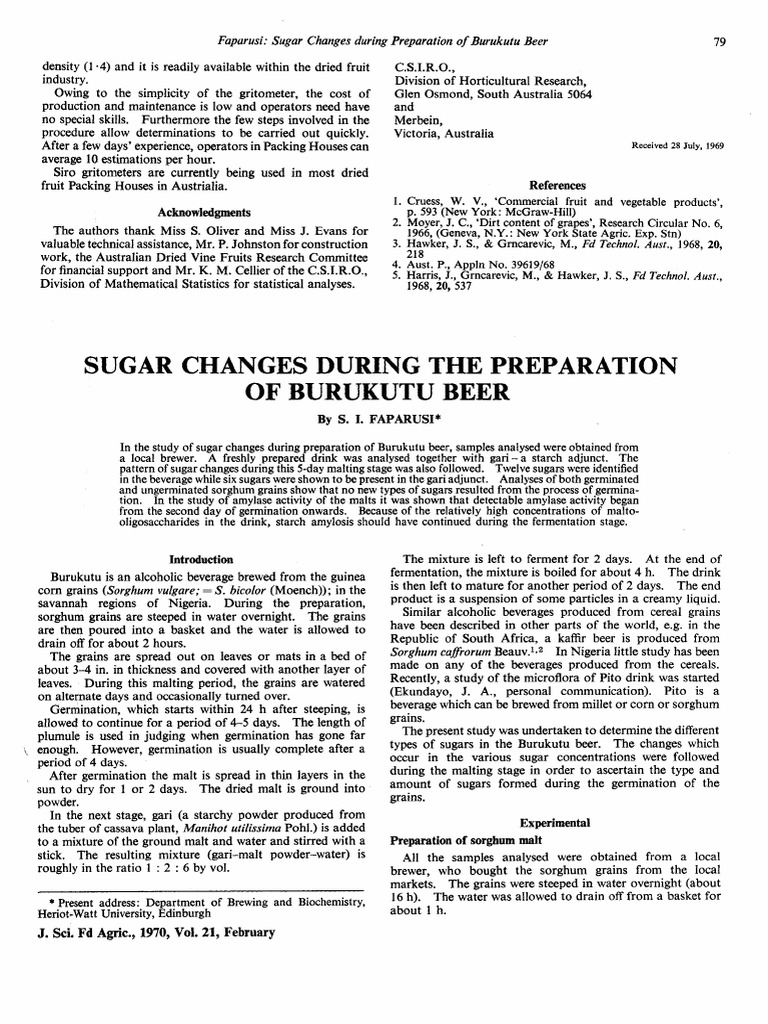 Sugar Changes During The Preparation of Burukutu Beer | PDF | Brewing ...