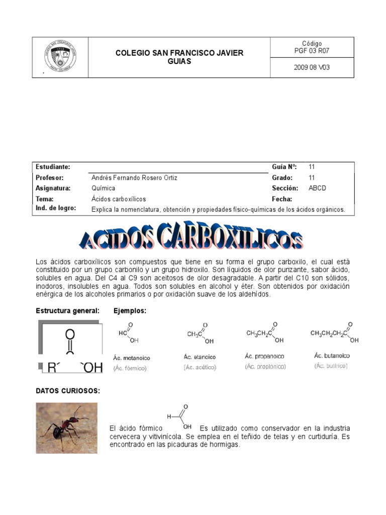 Guia 11 Acidos Carboxilicos | PDF | Ácido | Alcohol