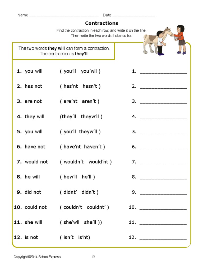 Contractions: The Two Words They Will Can Form A Contraction. The ...