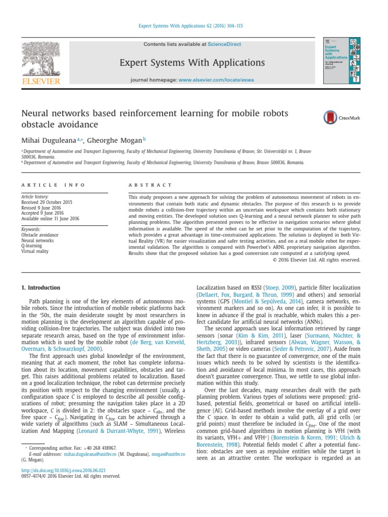 Neural Networks Based Reinforcement Learning For Mobile Robots Obstacle Avoidance Pdf