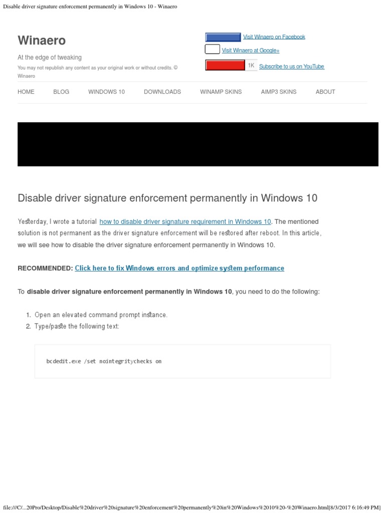 Disable Driver Signature Enforcement Permanently in Windows 10 ...