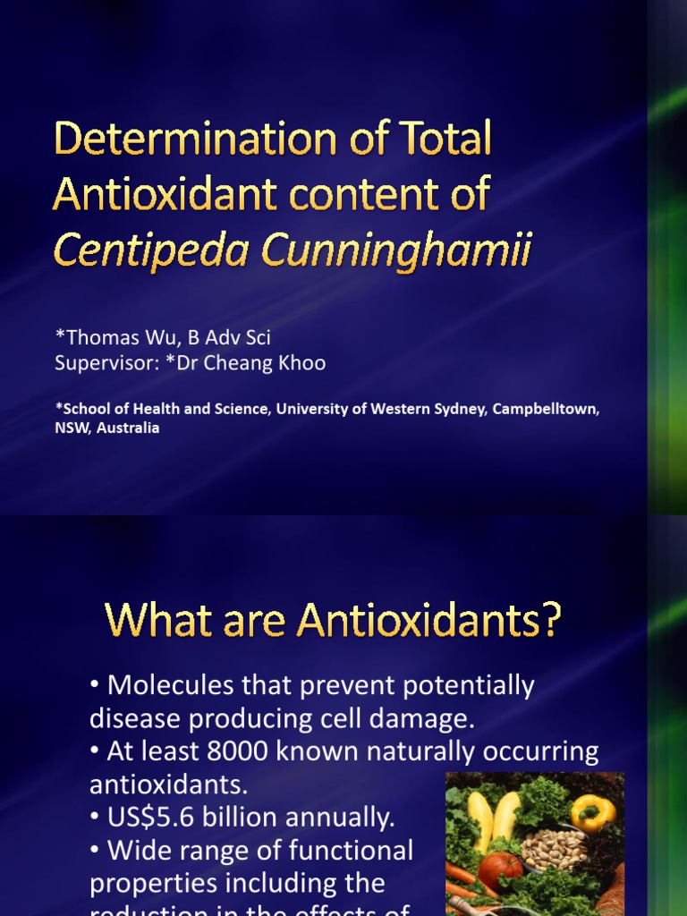 Determination of Total Antioxidant Content of Centipeda Cunninghamii ...